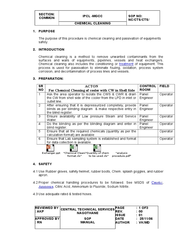 Chemical Cleaning Procedure Overview | PDF | Ph | Acid