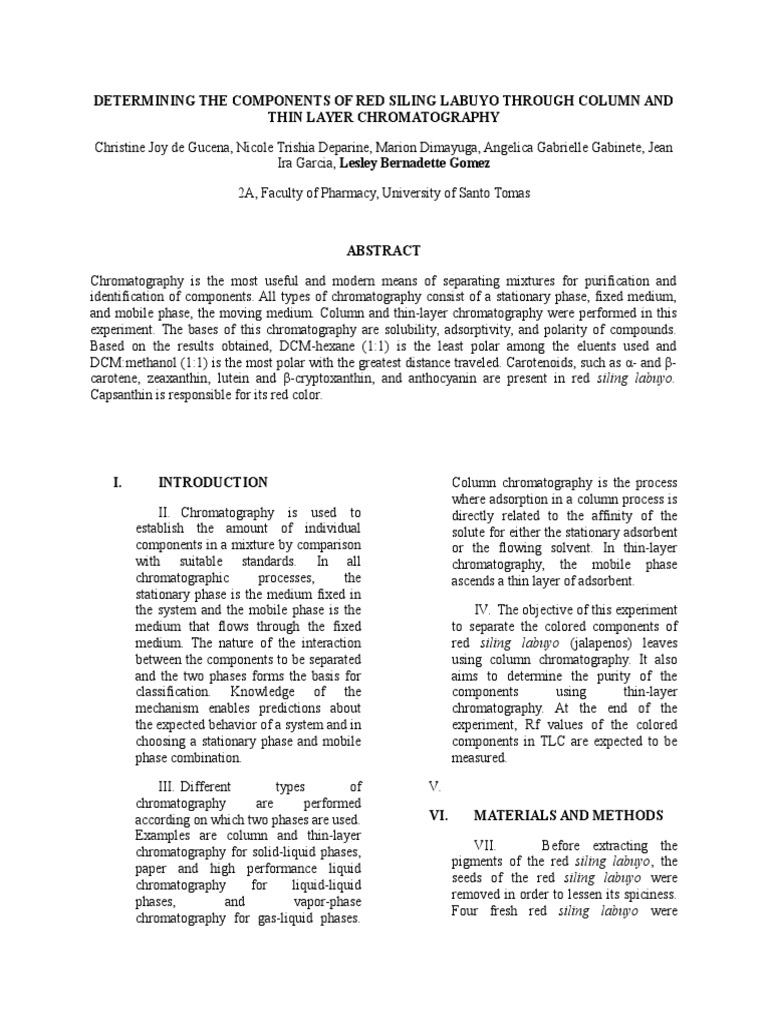 Red Siling Labuyo Chromatography | PDF | Elution | Thin Layer ...