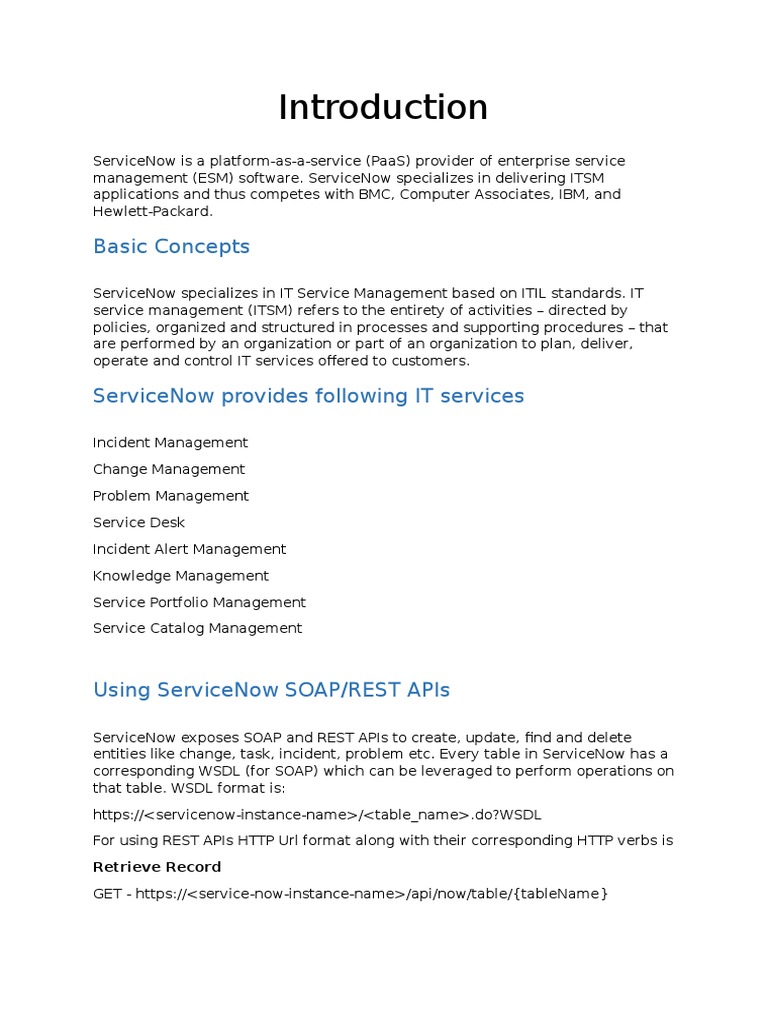 ServiceNow ITSM & API Guide | PDF | Representational State Transfer ...