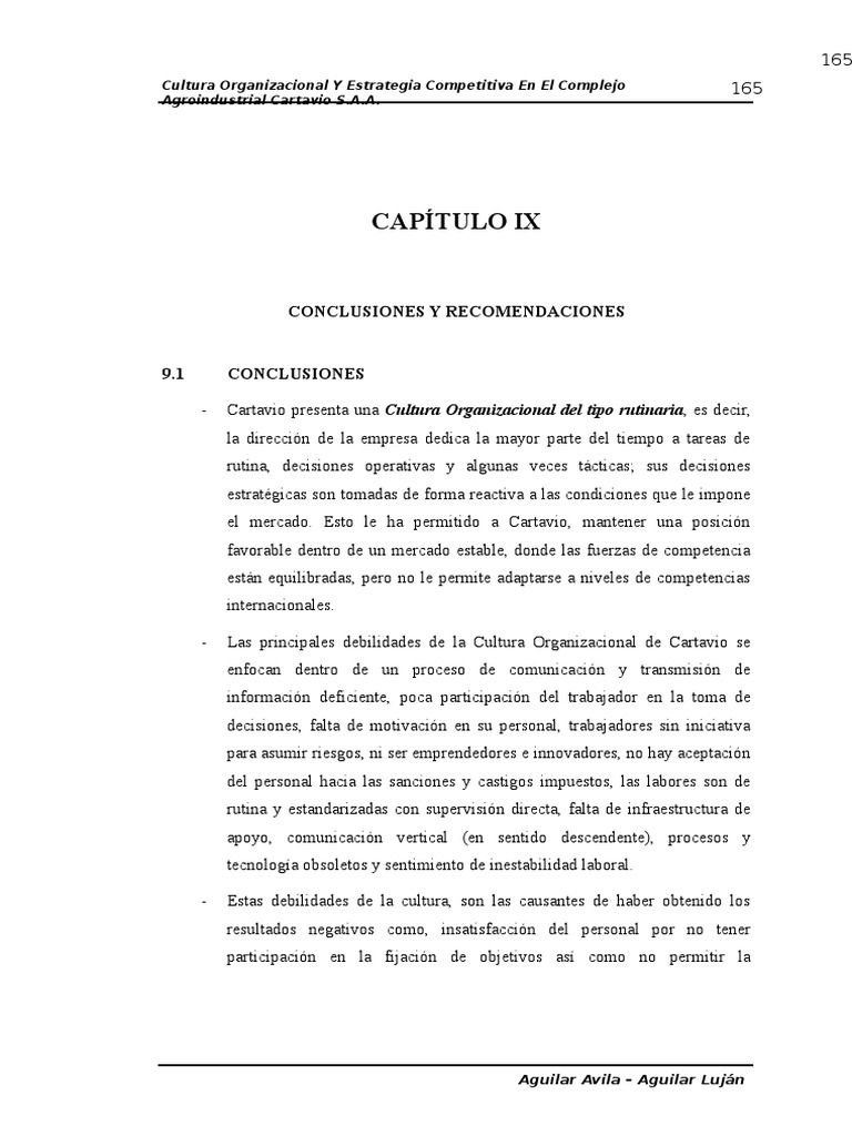 Capitulo Ix - Conclusiones y Recomendaciones | PDF | Toma de decisiones | Cultura organizacional