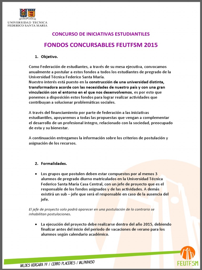 Fondos Concursables FEUTFSM 2015 | PDF | Sociedad | Federación