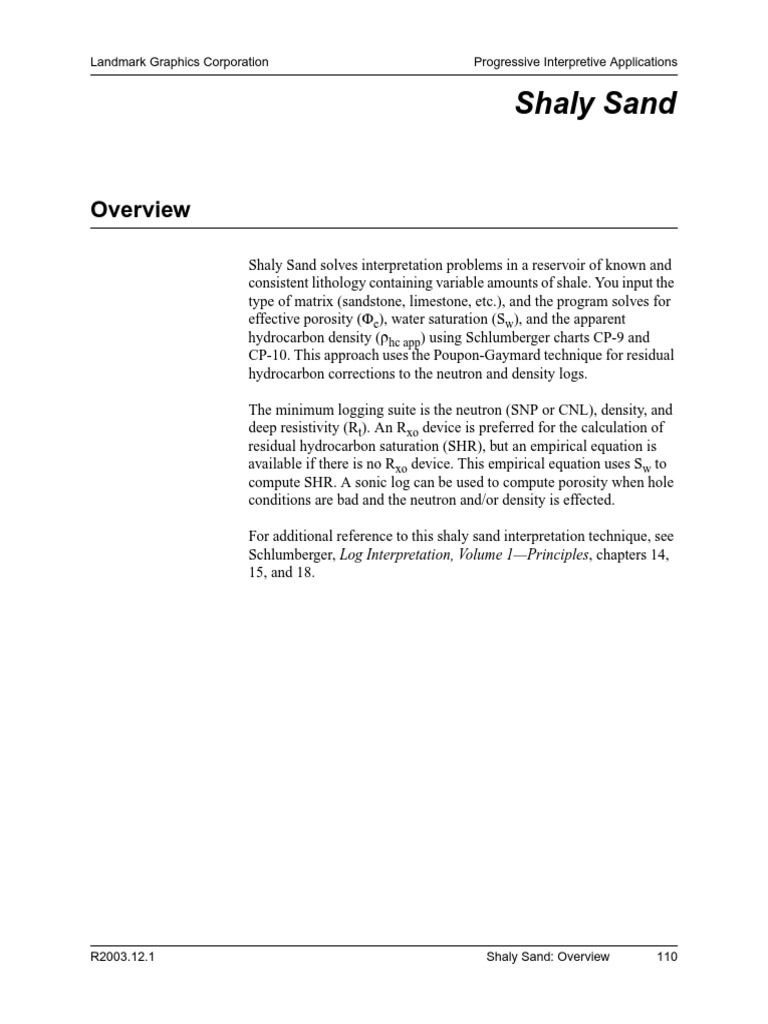 Models Shaly Sand Pdf Porosity Parameter Computer Programming