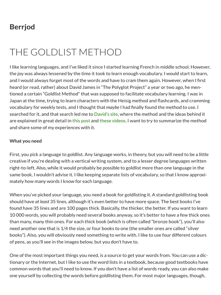 ''The Goldlist Method'' To Learn Vocabulary | PDF | Vocabulary ...