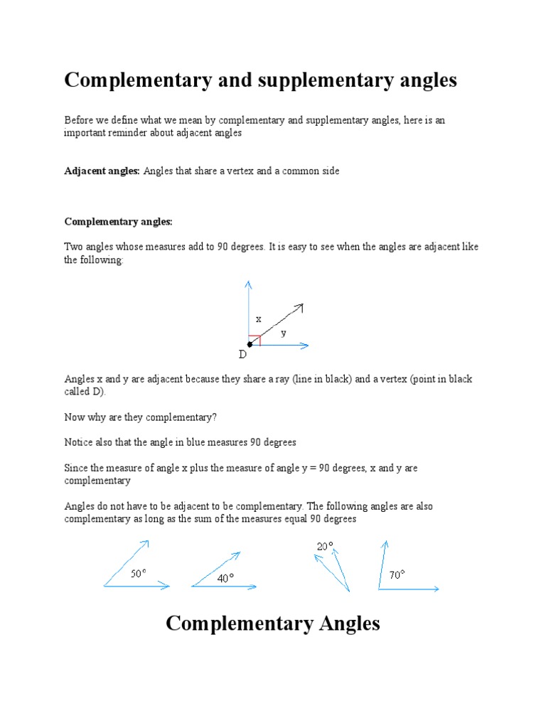 Complementary and Supplementary Angles | PDF | Angle | Triangle