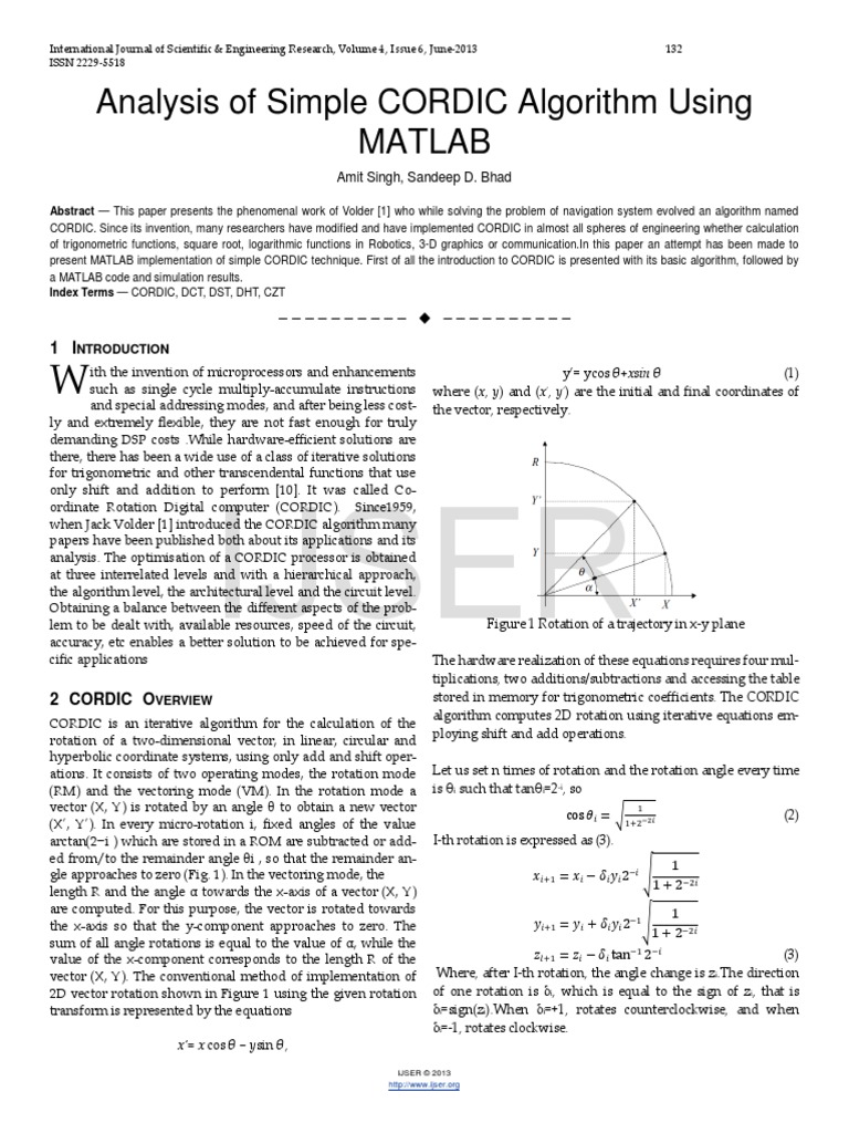 Analysis of Simple CORDIC Algorithm Using MATLAB | PDF | Trigonometric ...