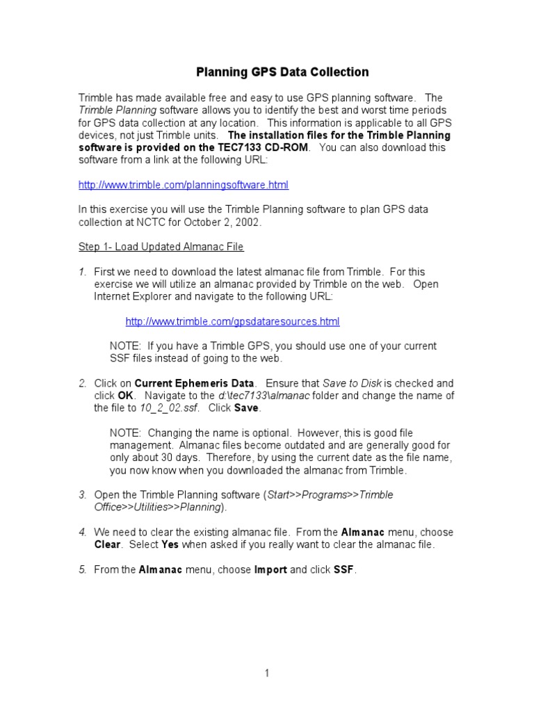 Planning GPS Data Collection: Software Is Provided On The TEC7133 CD ...