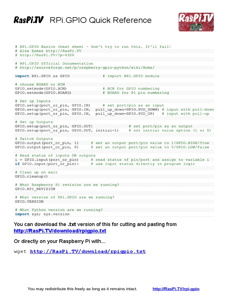 RPi - Gpio Cheat Sheet | PDF