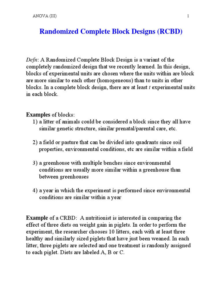 Understand Randomized Complete Block Designs (RCBD | PDF | Analysis Of Variance | Errors And ...