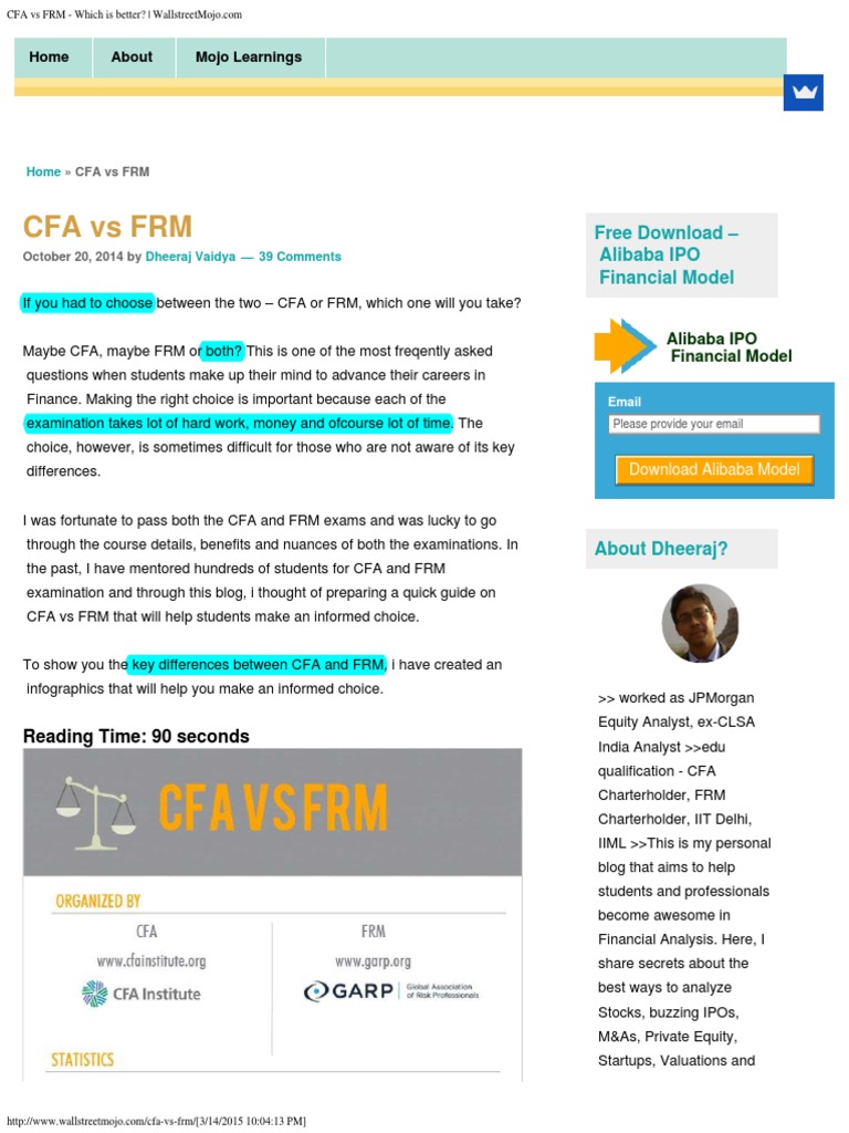 CFA Vs FRM - Which Is Better | PDF | Internal Audit | Financial Modeling