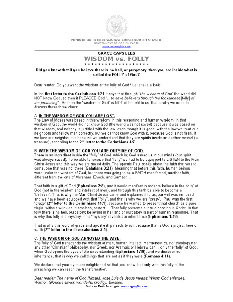 Wisdom Vs Folly | PDF | Faith | Paul The Apostle