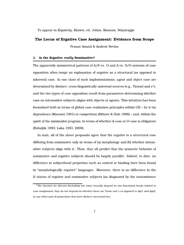 The Locus of Ergative Case Assignment: Evidence From Scope | PDF ...