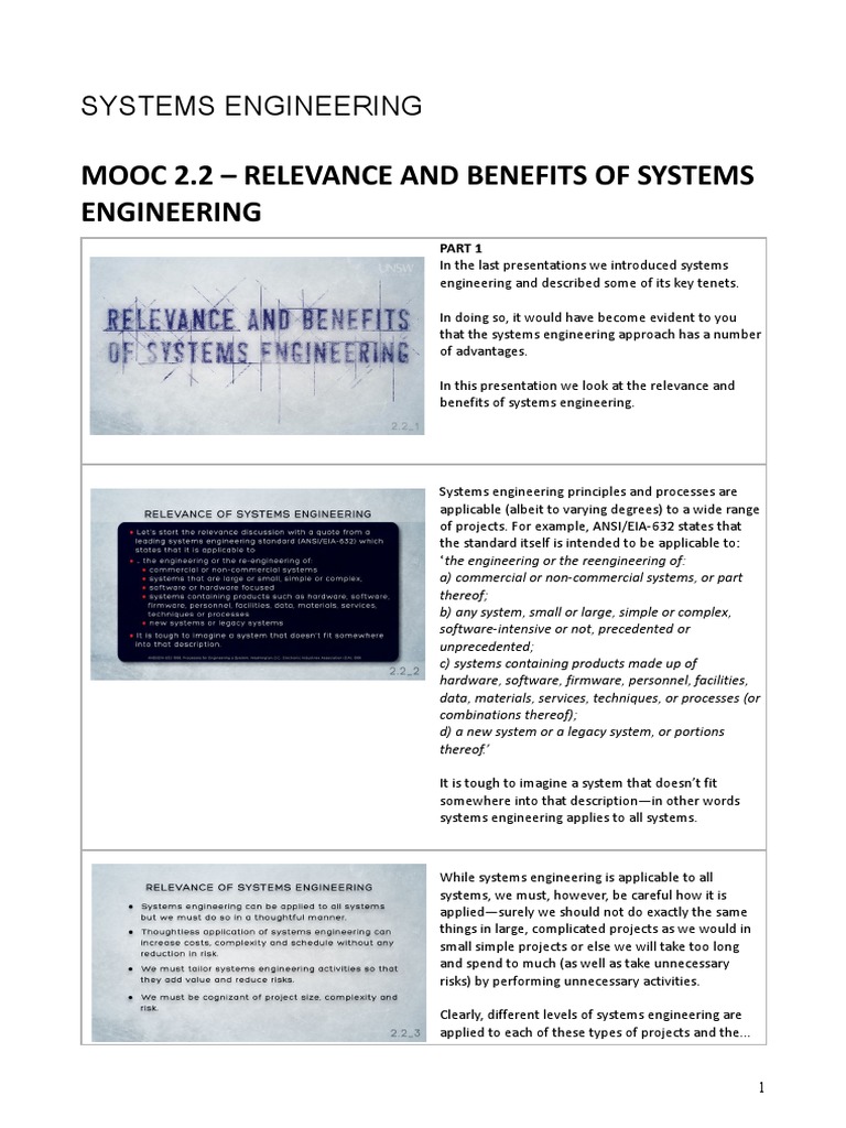 2.2 - Relevance and Benefits of Systems Engineering | PDF | Systems ...