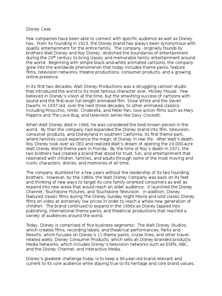 Case Study Disney | Download Free PDF | The Walt Disney Company | Walt ...