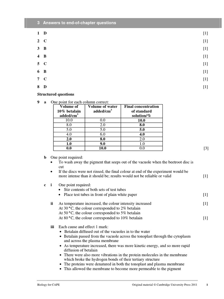Biology For CAPE Unit 1 Chapter 3 Answers | PDF | Cell Membrane ...