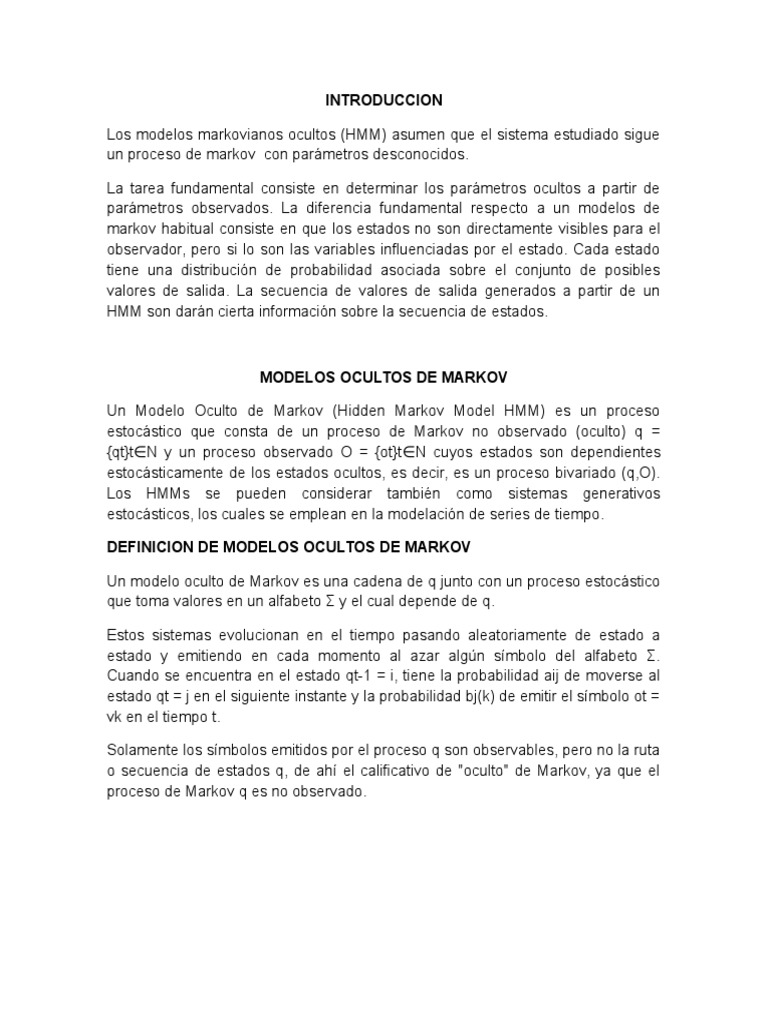 Cadenas de Markov Ocultas | PDF | Matemáticas Aplicadas | Teoría ...