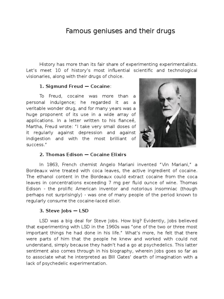 Famous Geniuses and Their Drugs of Choice | PDF | Cocaine | Lysergic ...