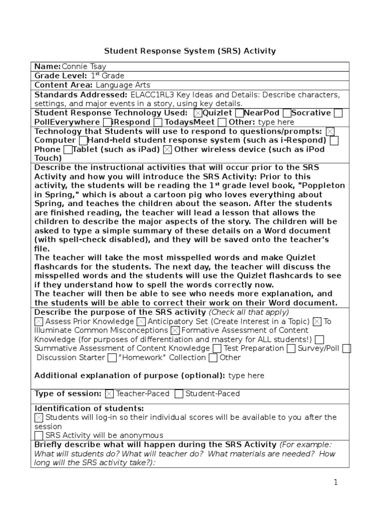 Student Response and Assessment Template | PDF | Educational Assessment ...