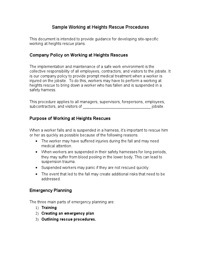 Working at Heights Rescue Procedure | PDF | Emergency | Major Trauma
