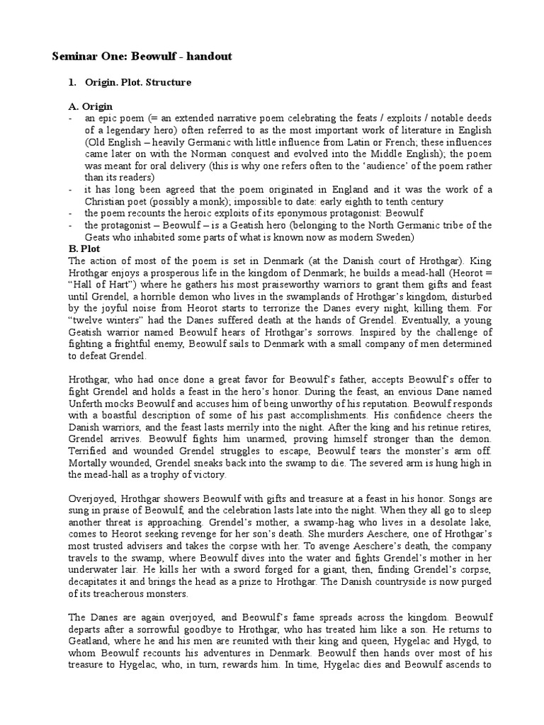 Beowulf Handout | PDF | Beowulf | Geats