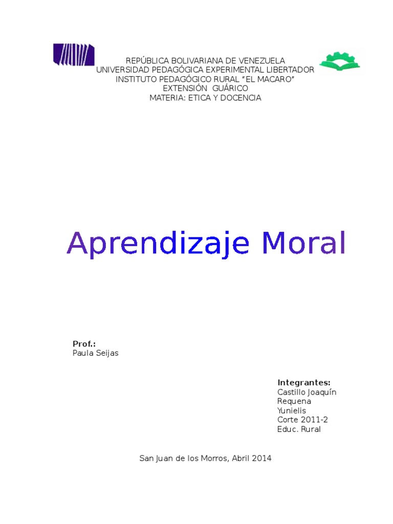 Aprendizaje Moral Pdf Moralidad Plan De Estudios