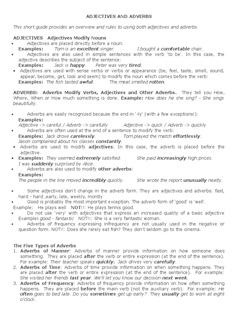 Adverbs Handout | Download Free PDF | Adverb | Adjective