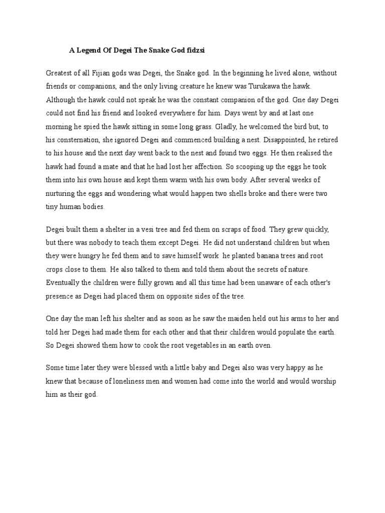 A Legend of Degei The Snake God Fiji | PDF
