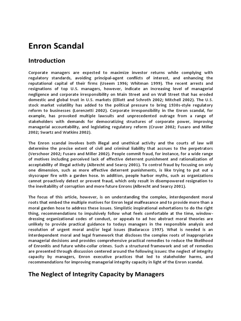 Scandal Enron | PDF | Enron | Integrity