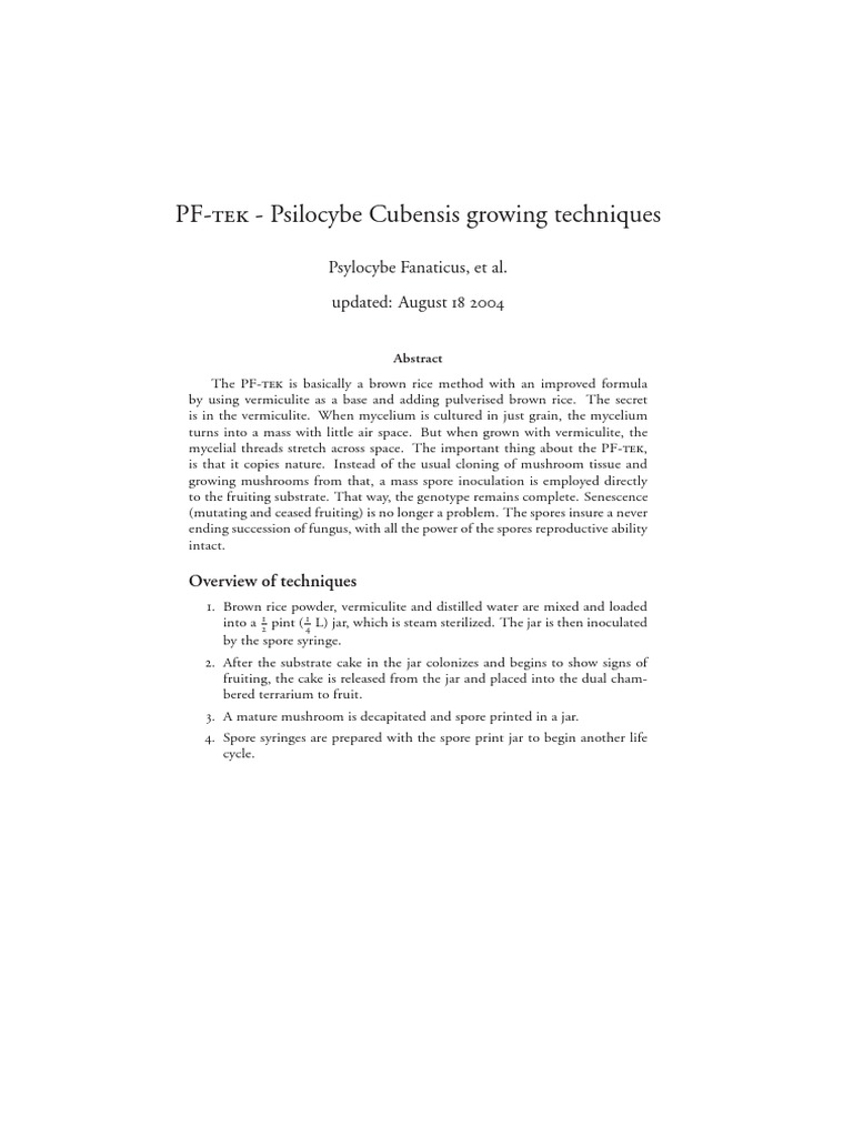 PF Tek | PDF | Mushroom | Sterilization (Microbiology)