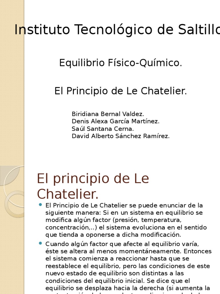 El Principio de Le Chatelier | PDF | Equilibrio químico | Dióxido de azufre