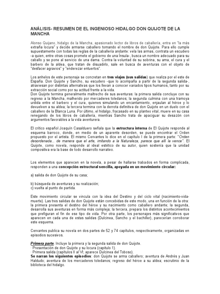 Analisis Literario Don Quijote de La Mancha I | PDF | Don Quijote ...