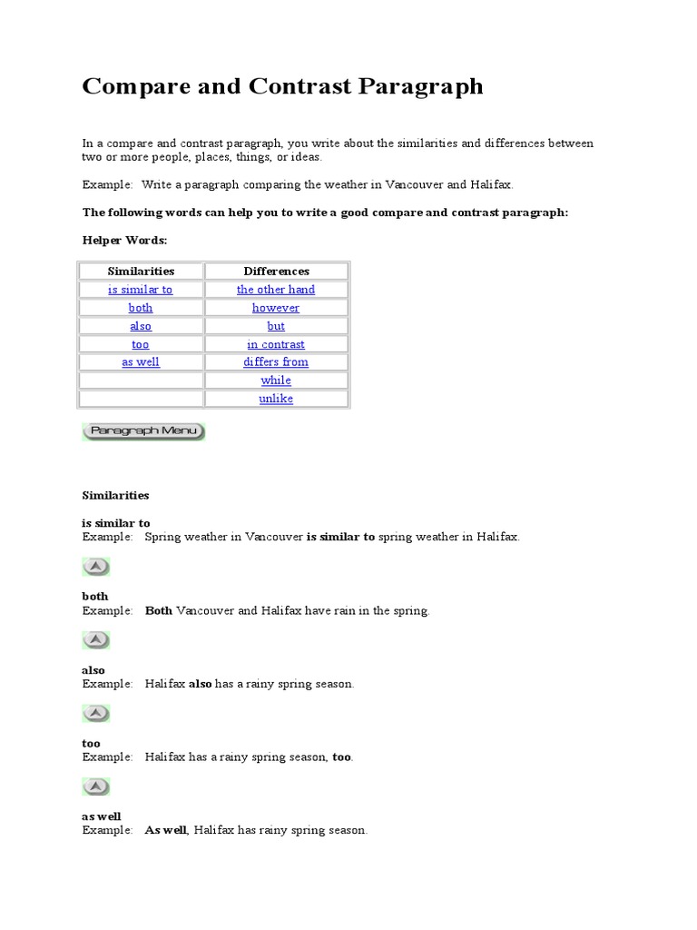 Compare and Contrast Paragraph (ENGLISH) | PDF | Adjective | Noun