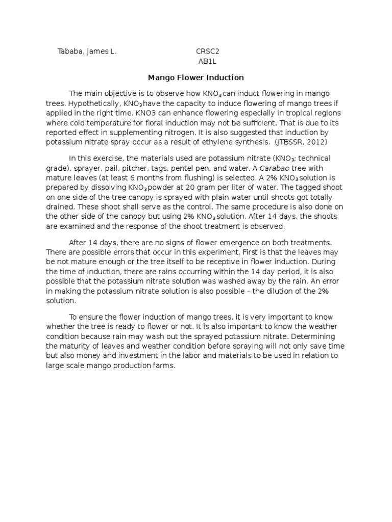 KNO3 Effects on Mango Flower Induction | PDF