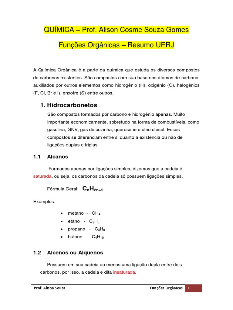 Funções Organicas Resumo PDF | PDF | Amida | Alceno
