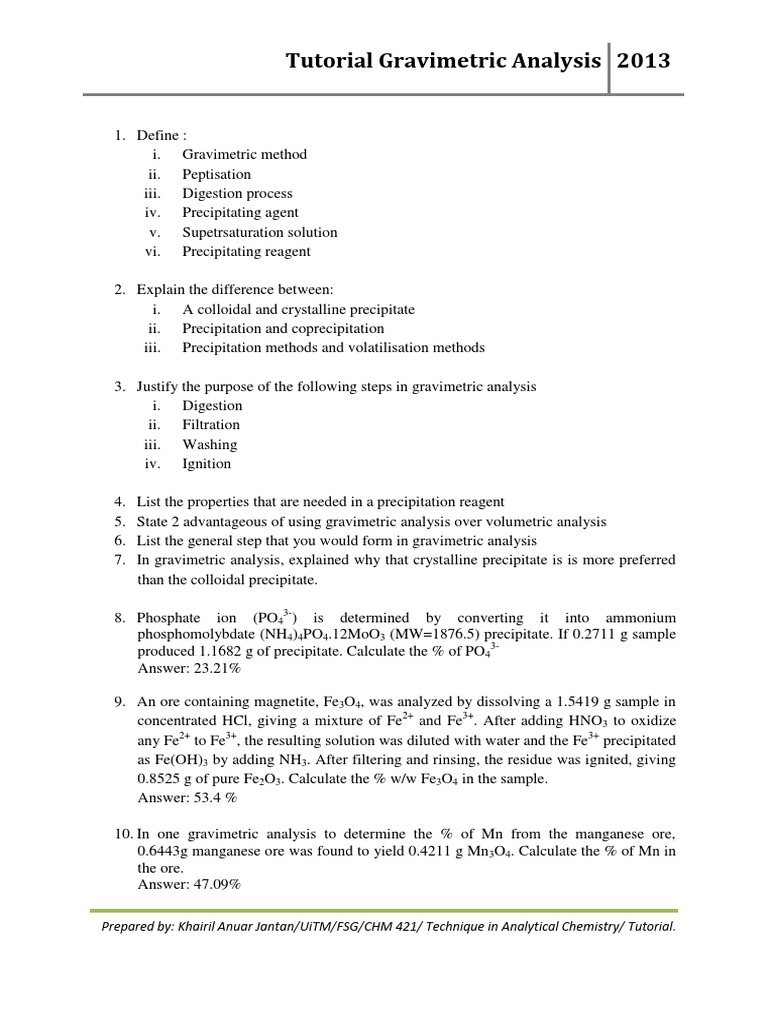 Overview of Gravimetric Analysis Steps | PDF | Analytical Chemistry ...