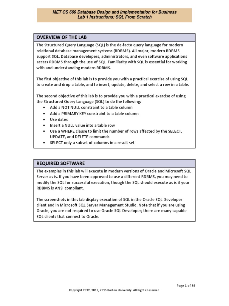 CS669 Lab1 | PDF | Sql | Relational Database