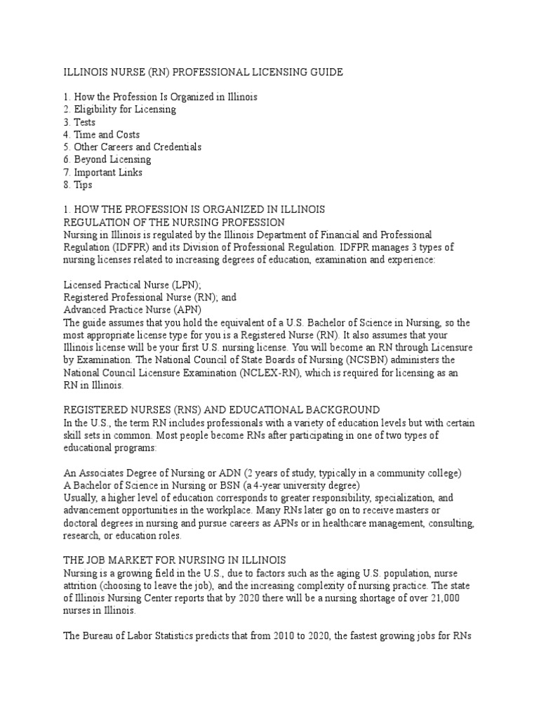 Illinois Nurse Professional Licensing Guide | PDF | National Council ...