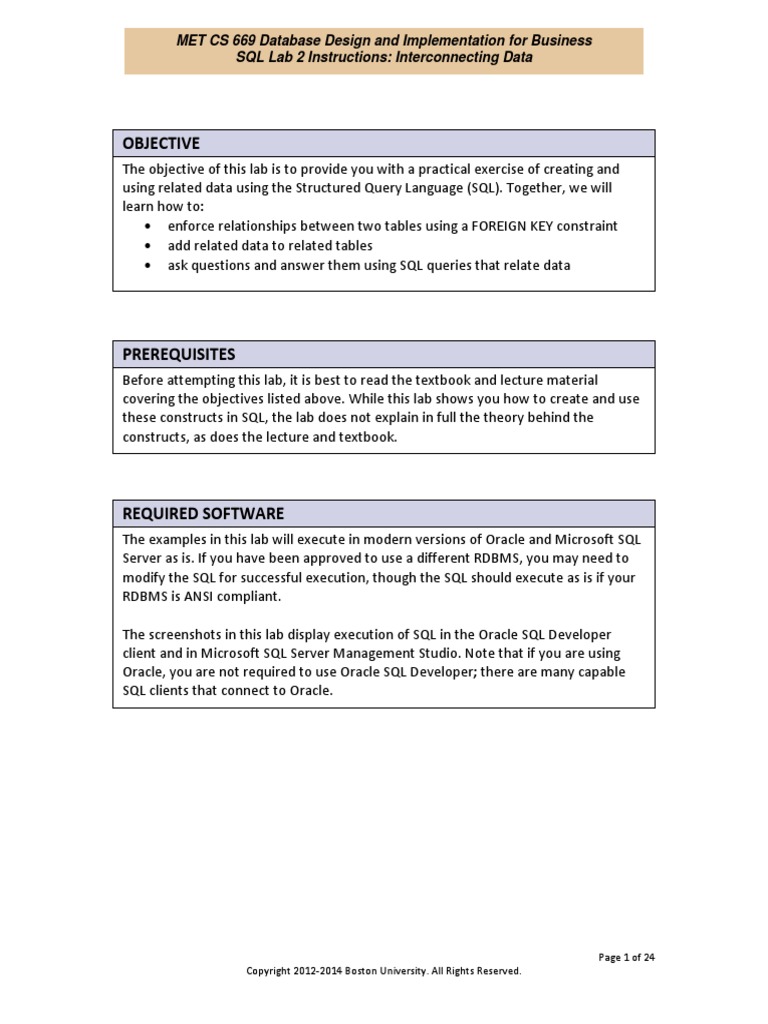 CS669 - Lab2 Instructions | PDF | Sql | Microsoft Sql Server