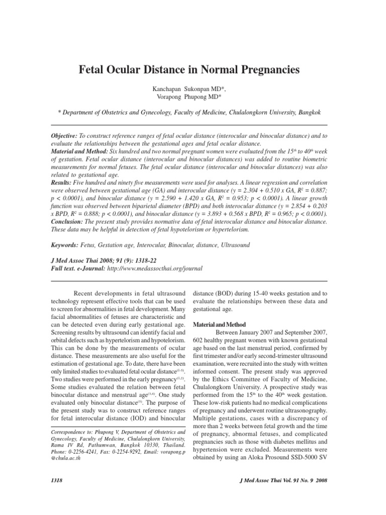 Fetal Ocular Distance Norms in Pregnancy | PDF | Pregnancy | Human ...
