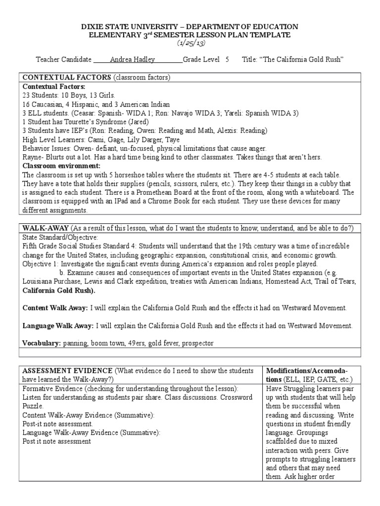 California Gold Rush Lesson Plan | PDF | Educational Assessment ...