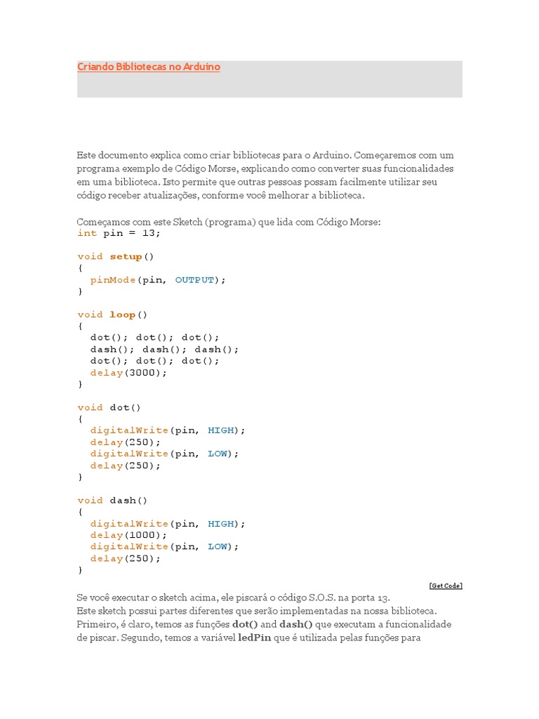 Criando Bibliotecas No Arduino | PDF | Arduino | Biblioteca (informática) Criando Bibliotecas No Arduino | PDF | Arduino | Biblioteca (informática)