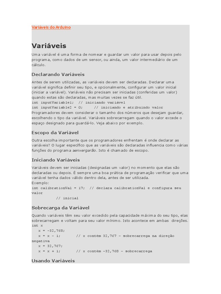 Declarando e Usando Variáveis no Arduino: Conceitos Fundamentais sobre ...