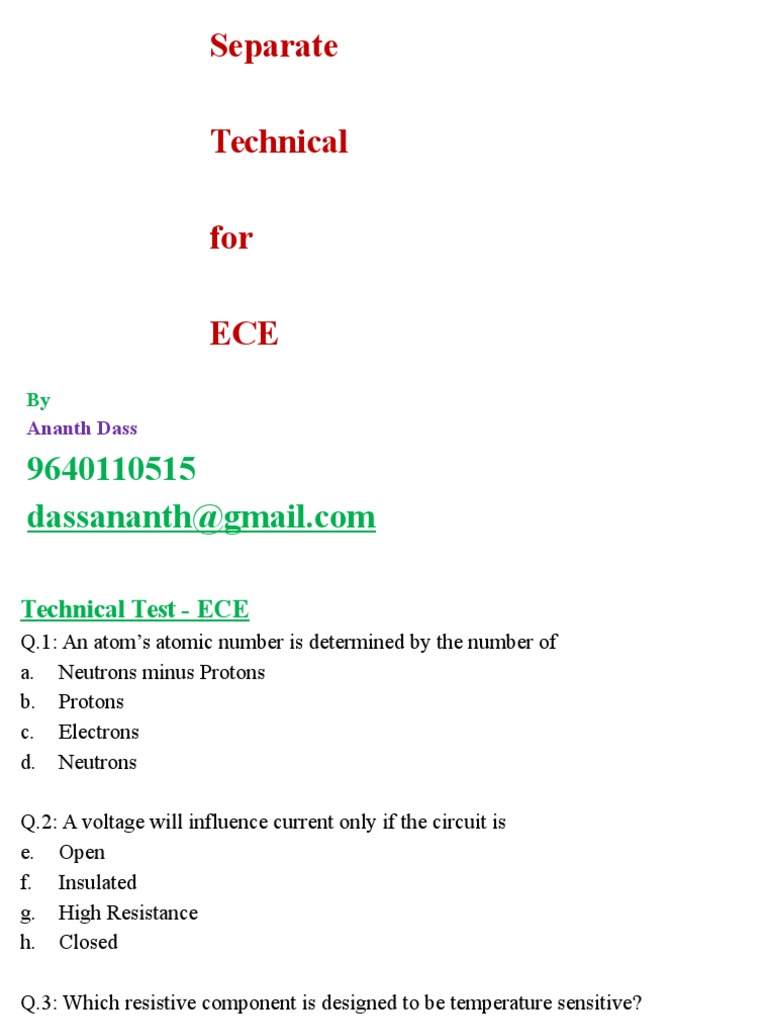 ECE Technical Test Questions & Answers | PDF
