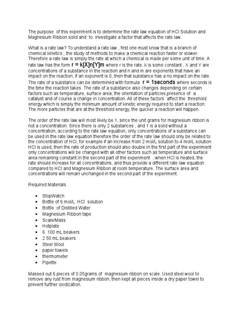Magnesium and Hydrochloric Acid Reaction Lab | PDF | Chemical Reactions ...
