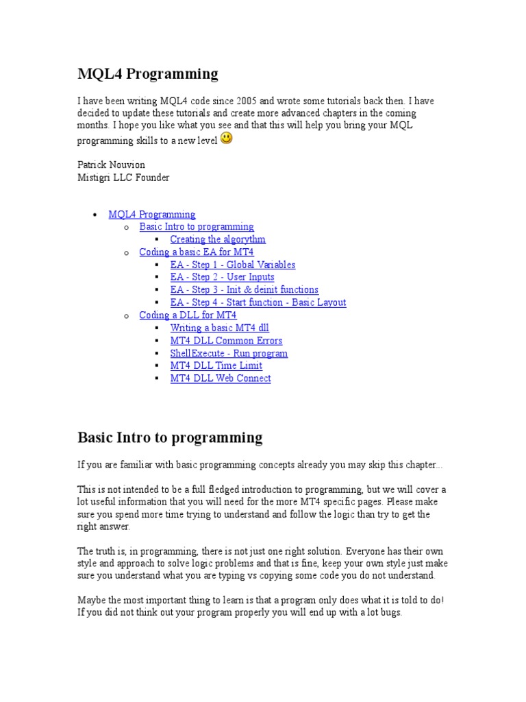 Mql4 Programming Pdf Computer Programming Subroutine 