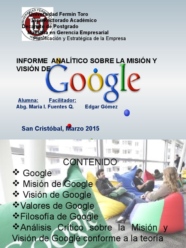 Informe Sobre La Misión y Visión de Google Inc. | PDF | Google ...