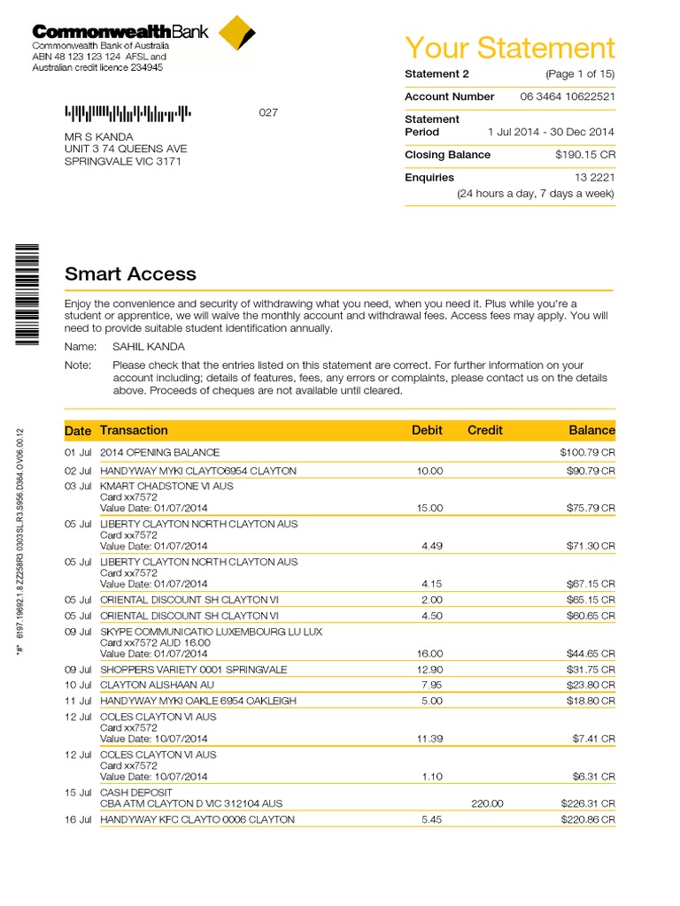 Statement 20141230 | Debits And Credits | Service Industries