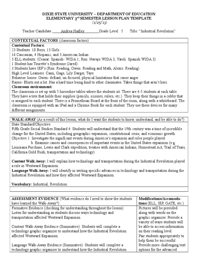 Industrial Revolution Lesson Plan | PDF | Educational Assessment ...