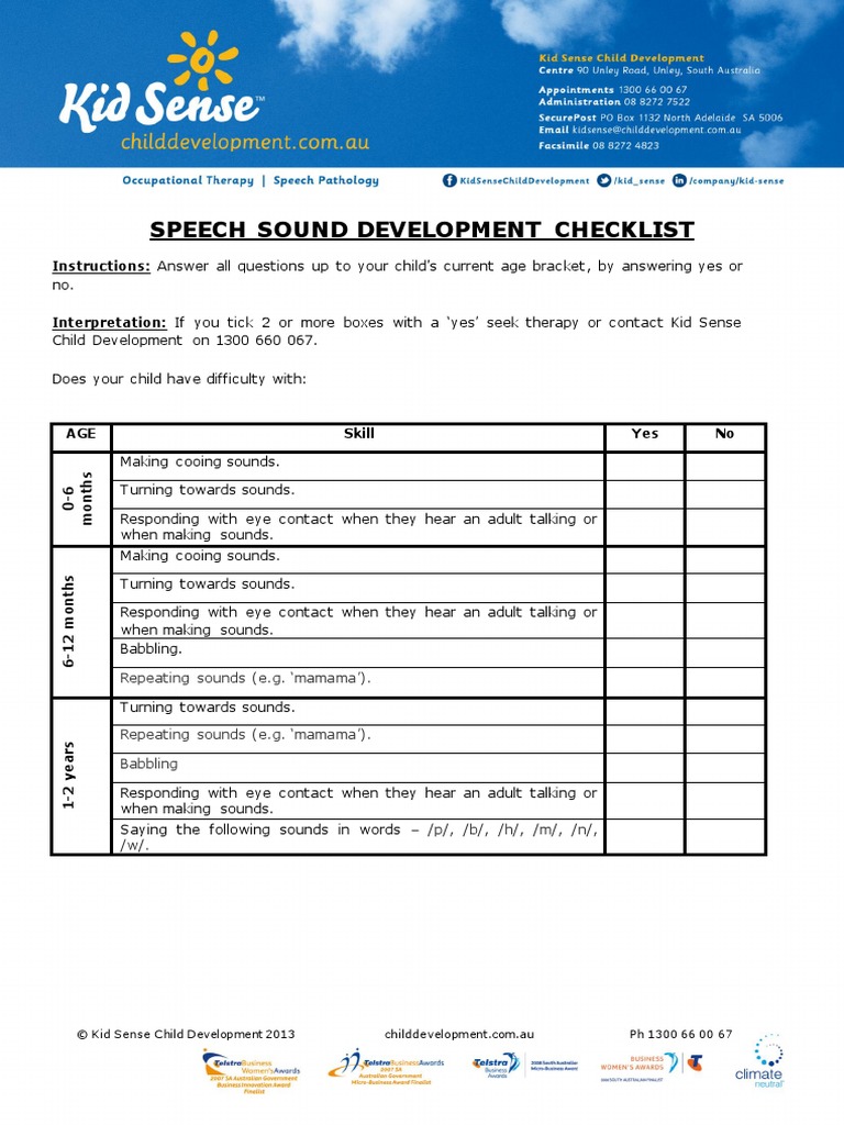 SPEECH_SOUND_DEVELOPMENT_CHECKLIST.pdf | Consonant | Syllable