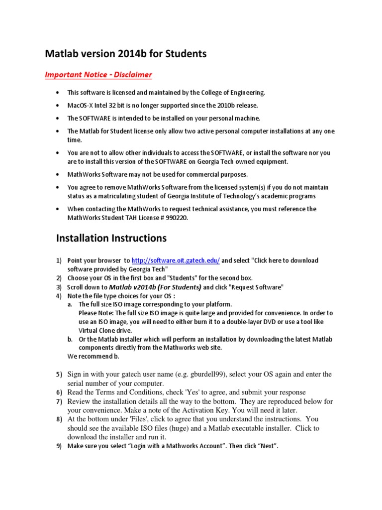 Matlab 2014b Student Install Guide | PDF | Installation (Computer Programs) | Matlab