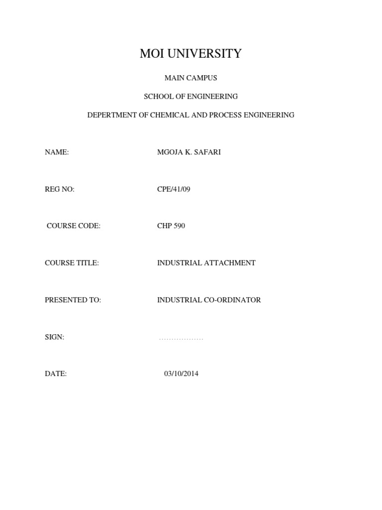Moi University: Main Campus School of Engineering Depertment of ...